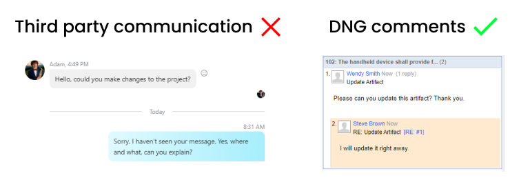 Commenting feature in DOORS Next Generation